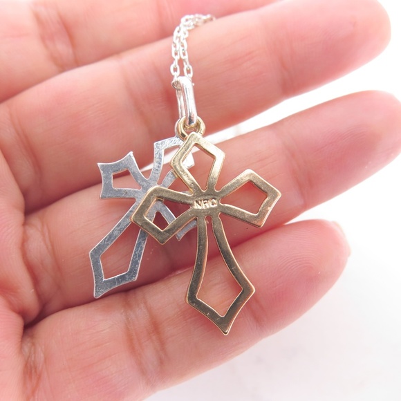 NRO | Jewelry | Nro Signed 2pc Rhinestone Cross Pendant Necklace | Poshmark